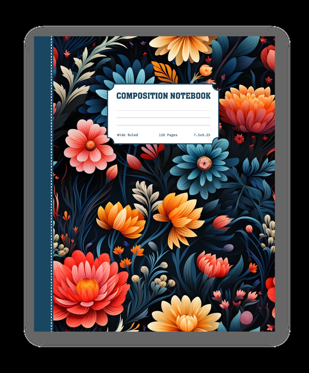Composition Notebook: Vibrant Blue Orange Yellow Red Floral Notebook ...