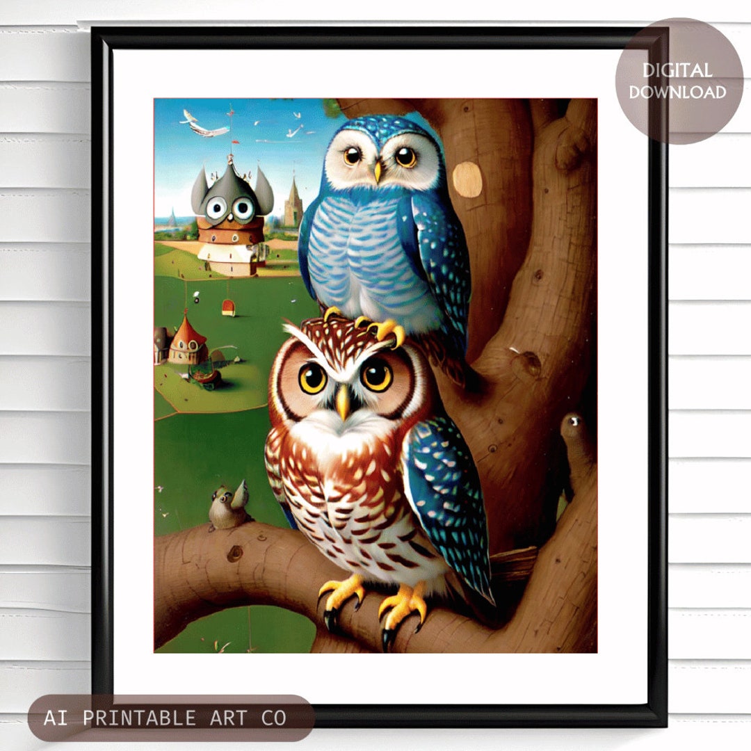 Printable Owl Wall Art, Quirky Owl Home Decor, Kids Wall Art, Woodland ...