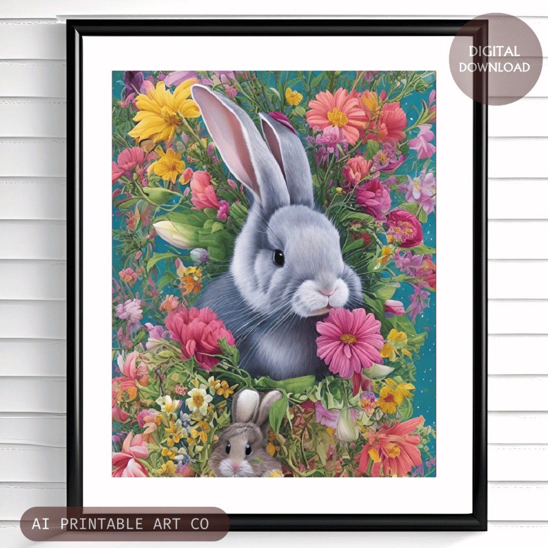 Rabbit Printable Wall Art Instant Download, Quirky Woodland Animal Gift ...