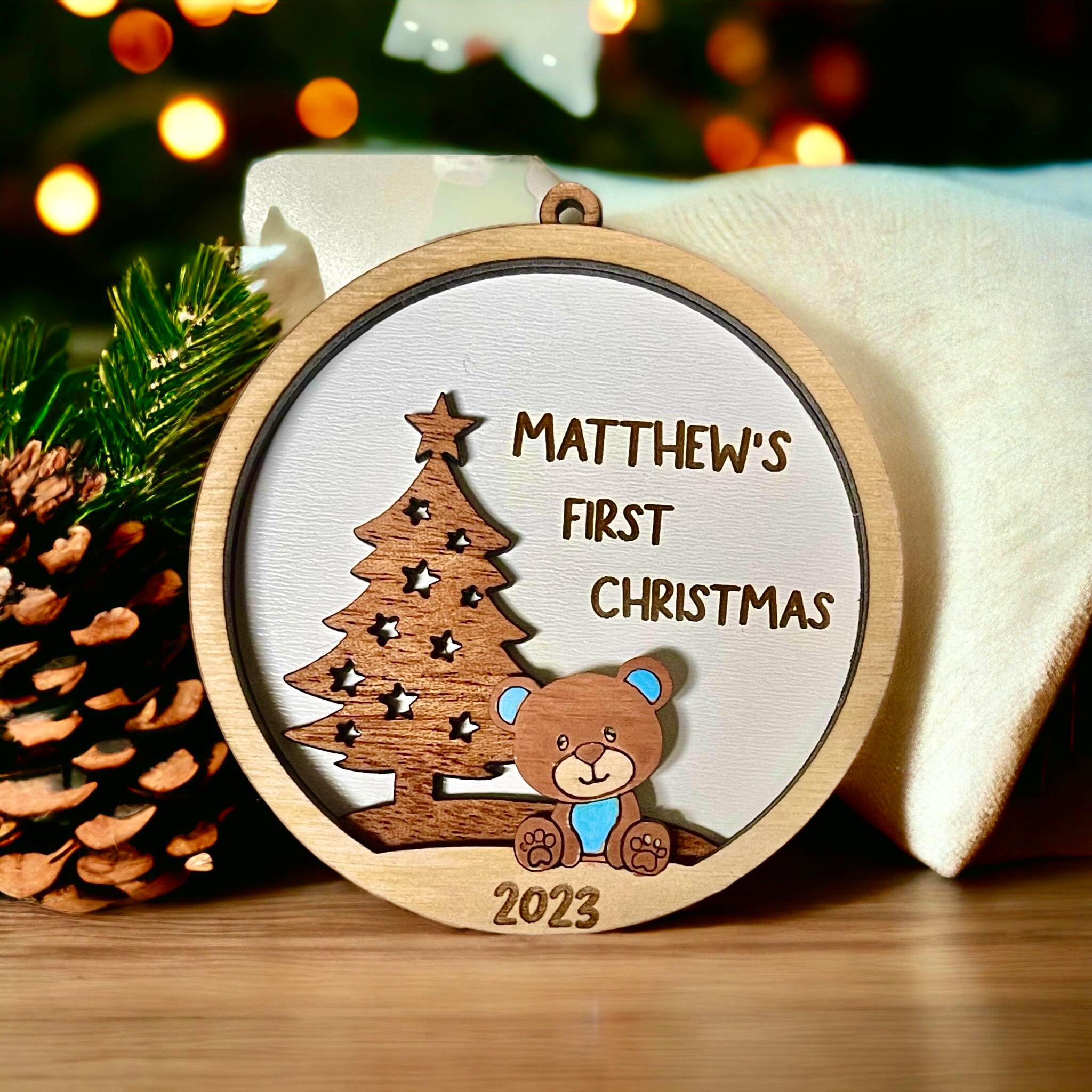 First Christmas Teddy Bear SVG Christmas Ornament Laser Cut File - Etsy
