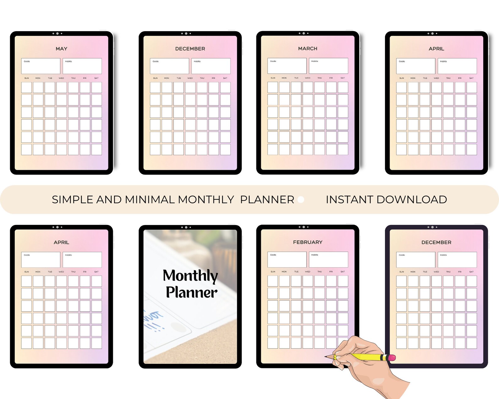 Undated Monthly Goal Planner Printable, Monthly Goal Setting Template ...