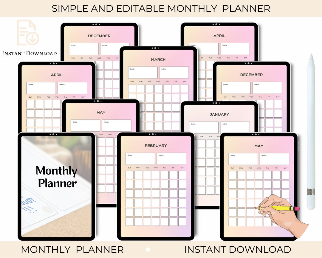 Undated Monthly Goal Planner Printable, Monthly Goal Setting Template ...