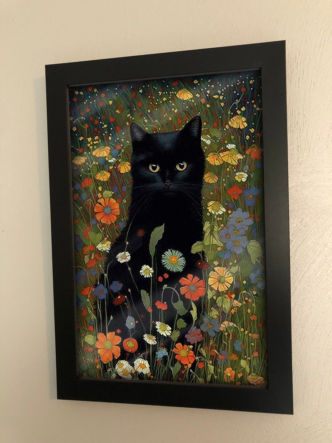 Gustav Klimt-inspired Black Cat in Floral Garden Canvas Digital Download for Cat Lovers - Etsy