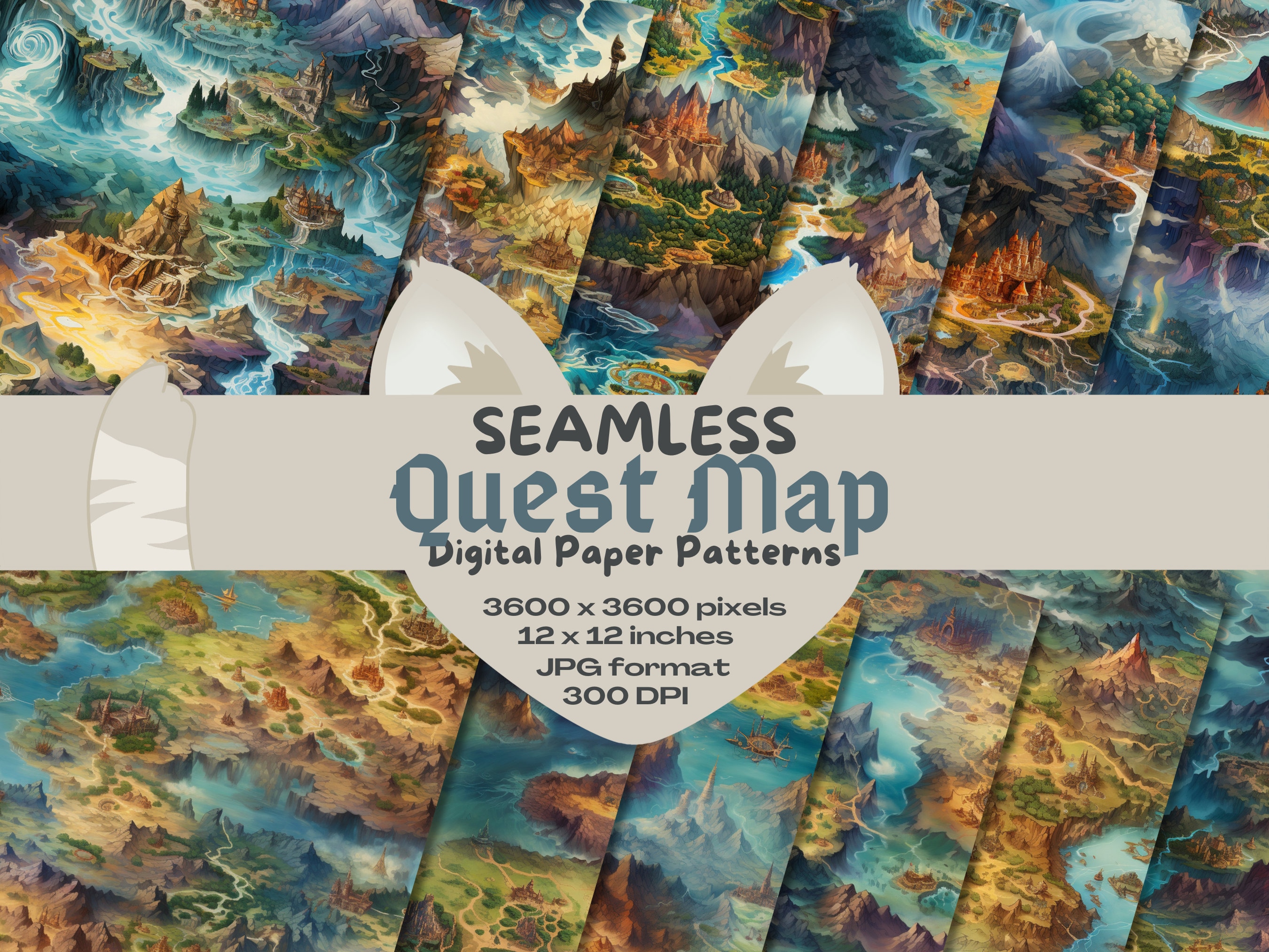 Magical Fantasy Quest Map Design Digital Seamless Paper Pattern Pack - Etsy