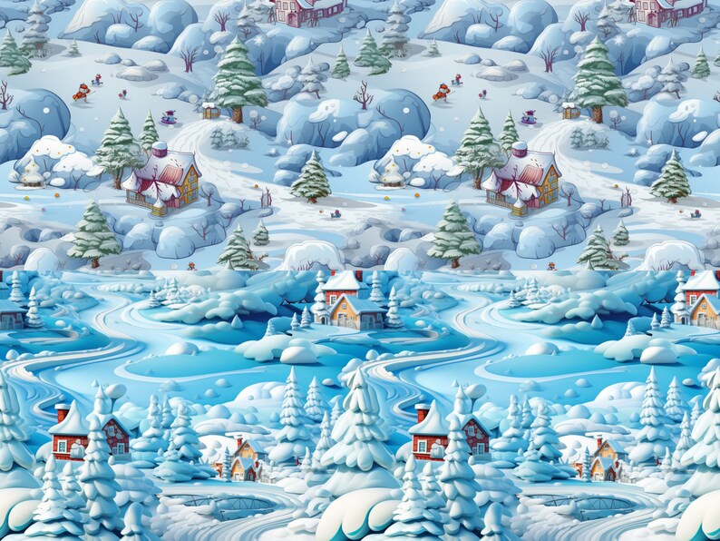 Cute Winter Wonderland Landscape Digital Seamless Paper Pattern Pack - Etsy