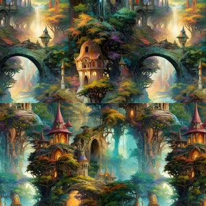 Fantasy Elf Architecture Castle Forest Fairy Digital Seamless Paper ...