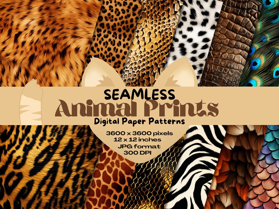 Cute Furry Animal Skin Prints Digital Seamless Paper Pattern Pack - Etsy