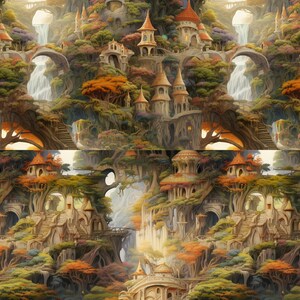 Fantasy Elf Architecture Castle Forest Fairy Digital Seamless Paper ...
