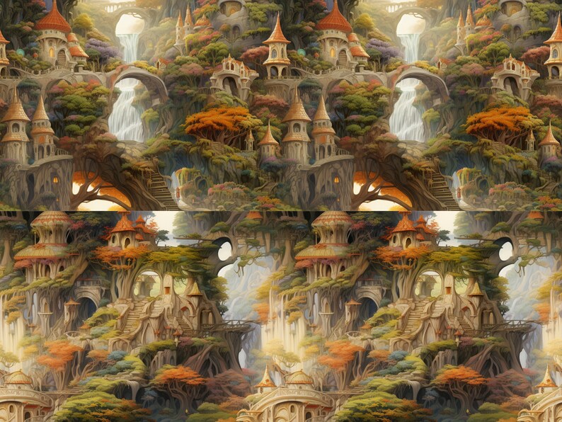 Fantasy Elf Architecture Castle Forest Fairy Digital Seamless Paper ...