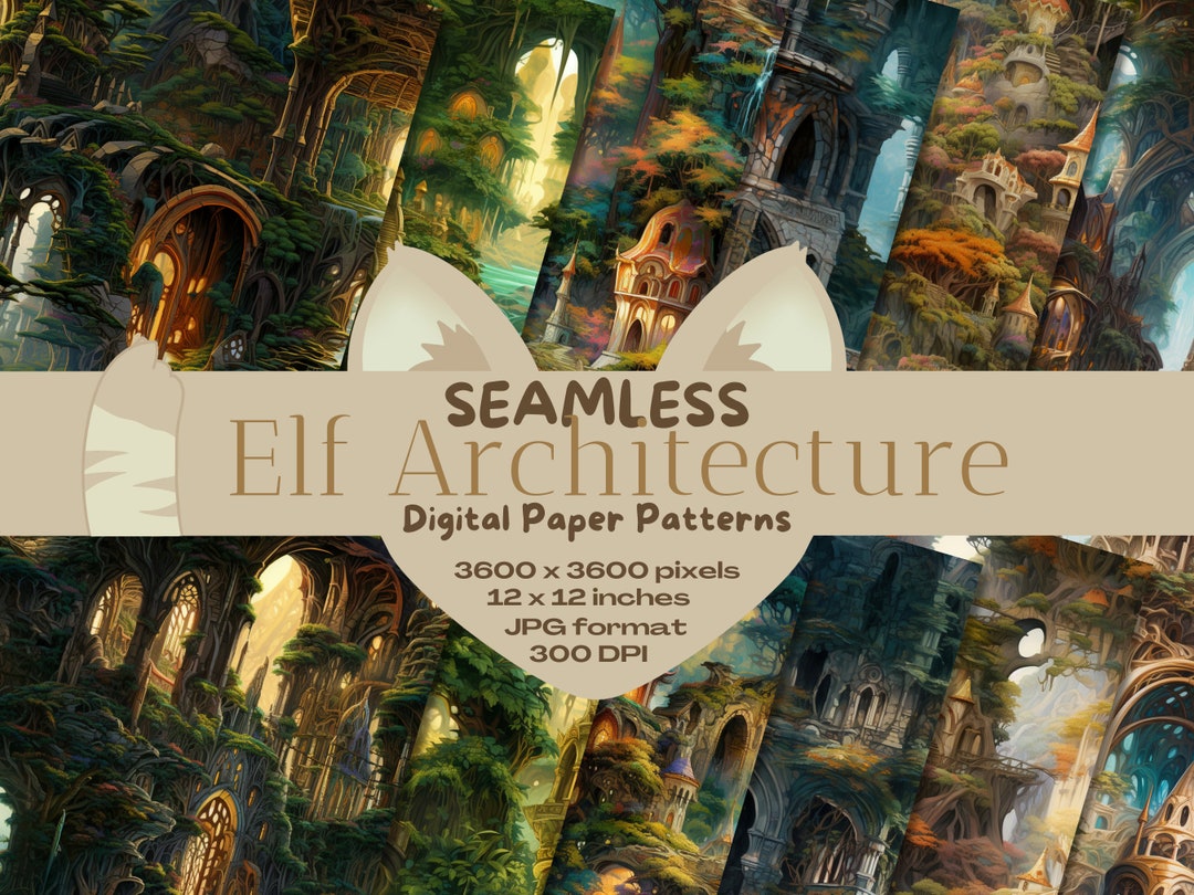 Fantasy Elf Architecture Castle Forest Fairy Digital Seamless Paper ...