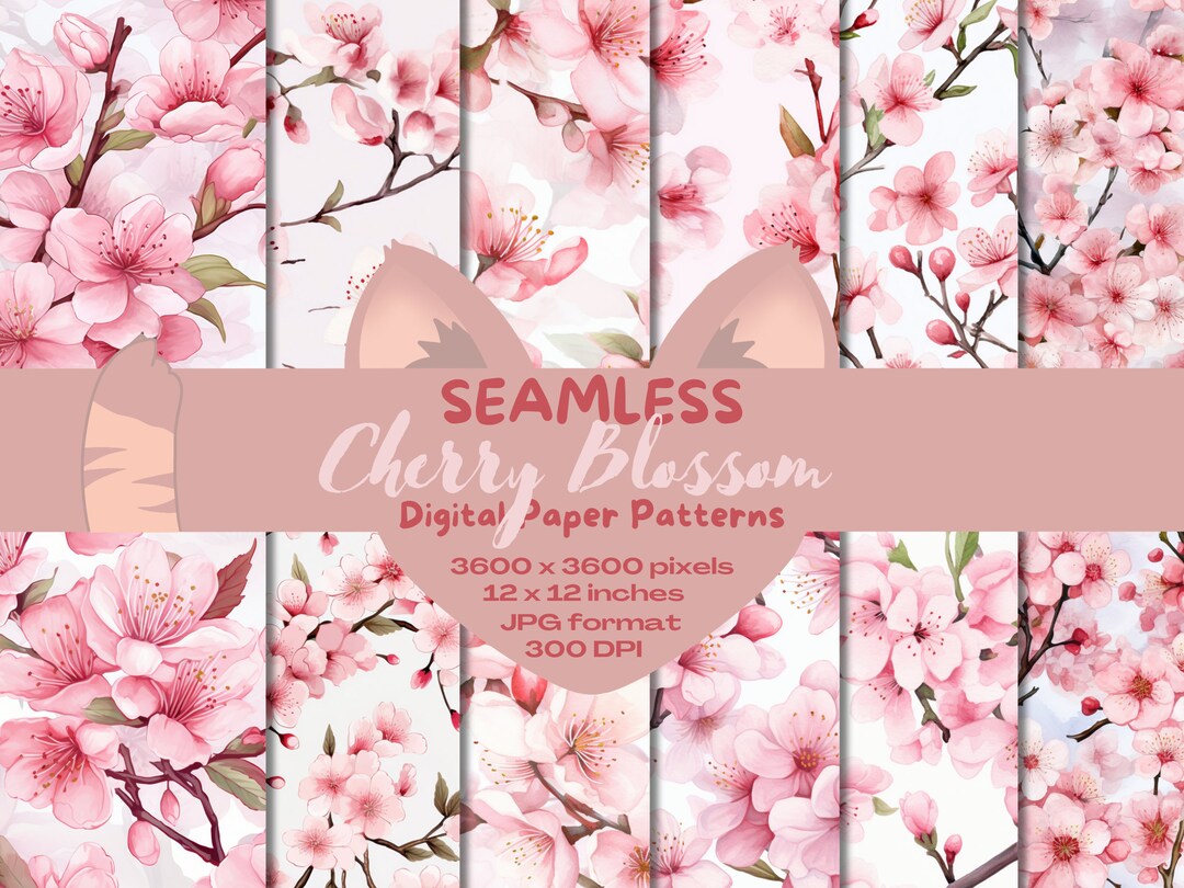 Magical Watercolor Cherry Blossom Flowers Digital Seamless Paper ...