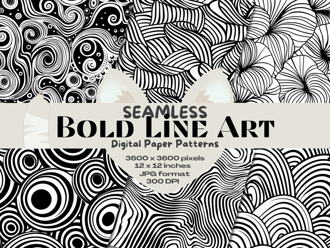 Black Bold Line Art Digital Seamless Paper Pattern Pack - Etsy