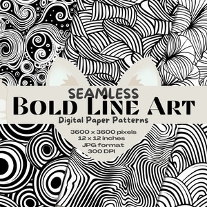 Black Bold Line Art Digital Seamless Paper Pattern Pack - Etsy
