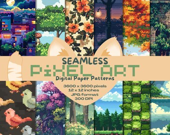 Pixel Map Digital Paper Pack Video Game Seamless Pattern Pixel Art ...