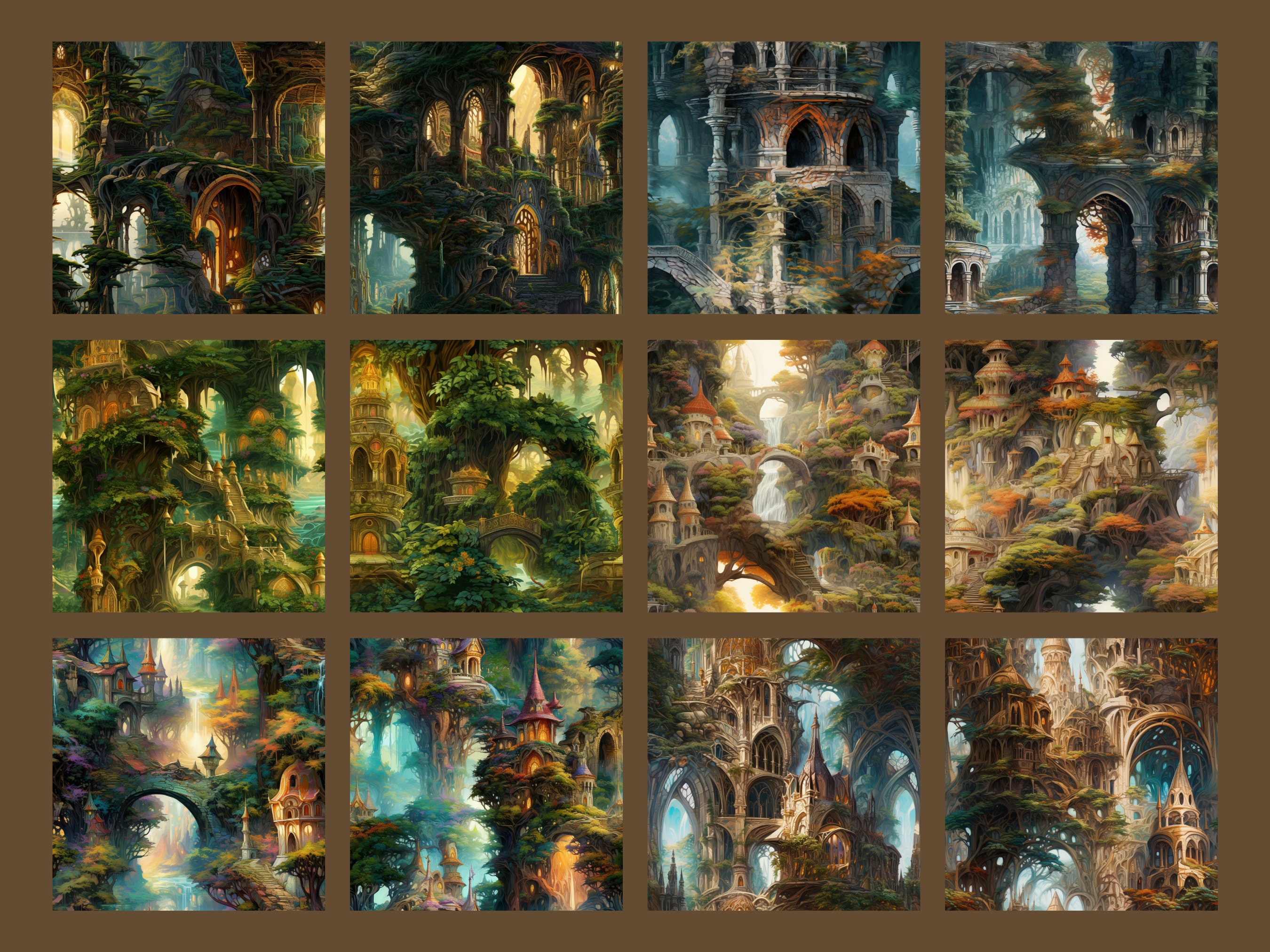 Fantasy Elf Architecture Castle Forest Fairy Digital Seamless Paper ...