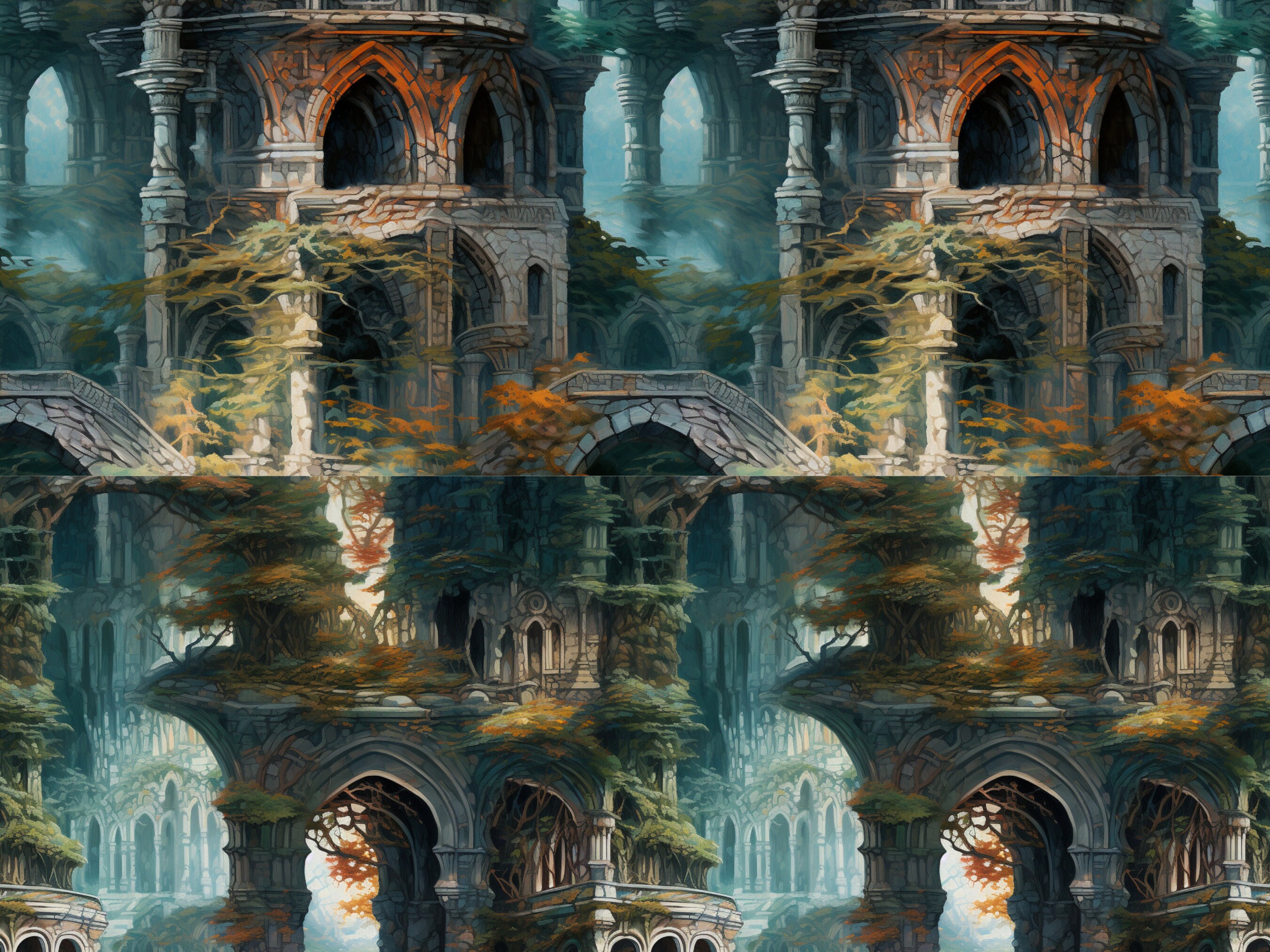 Fantasy Elf Architecture Castle Forest Fairy Digital Seamless Paper ...