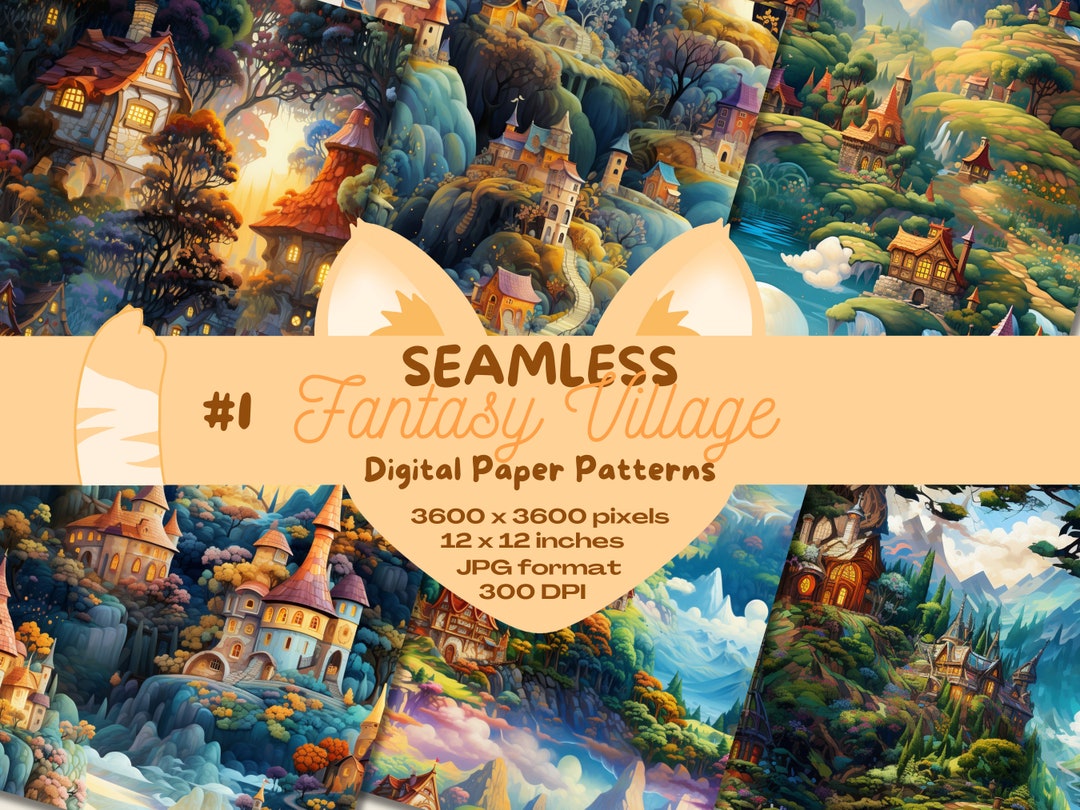 Magical Fantasy Village #1 Digital Seamless Paper Pattern Pack - Etsy