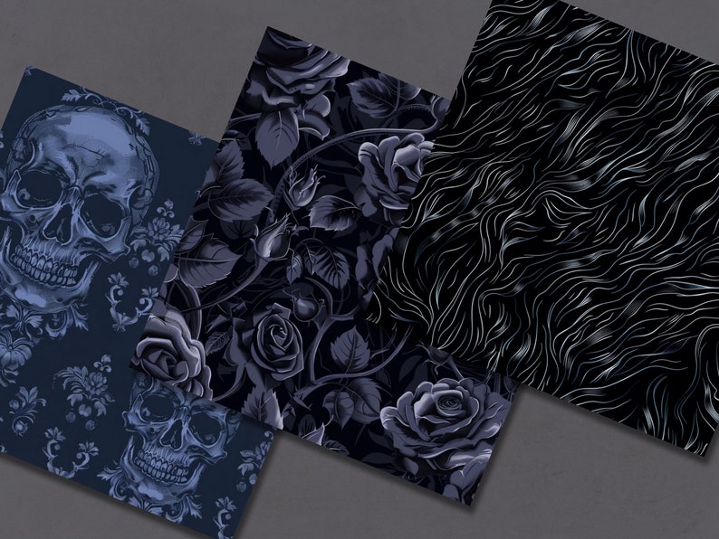 Blue Black Gothic Poetry Aesthetic Digital Seamless Paper Pattern Pack ...