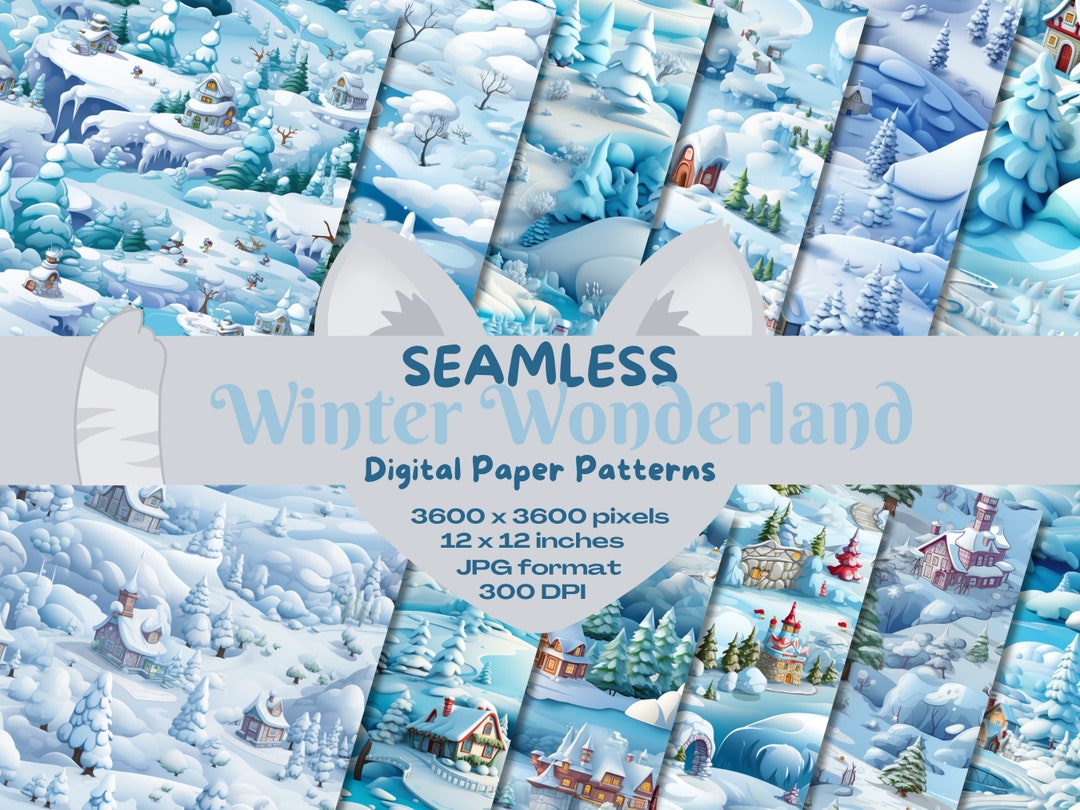 Cute Winter Wonderland Landscape Digital Seamless Paper Pattern Pack - Etsy