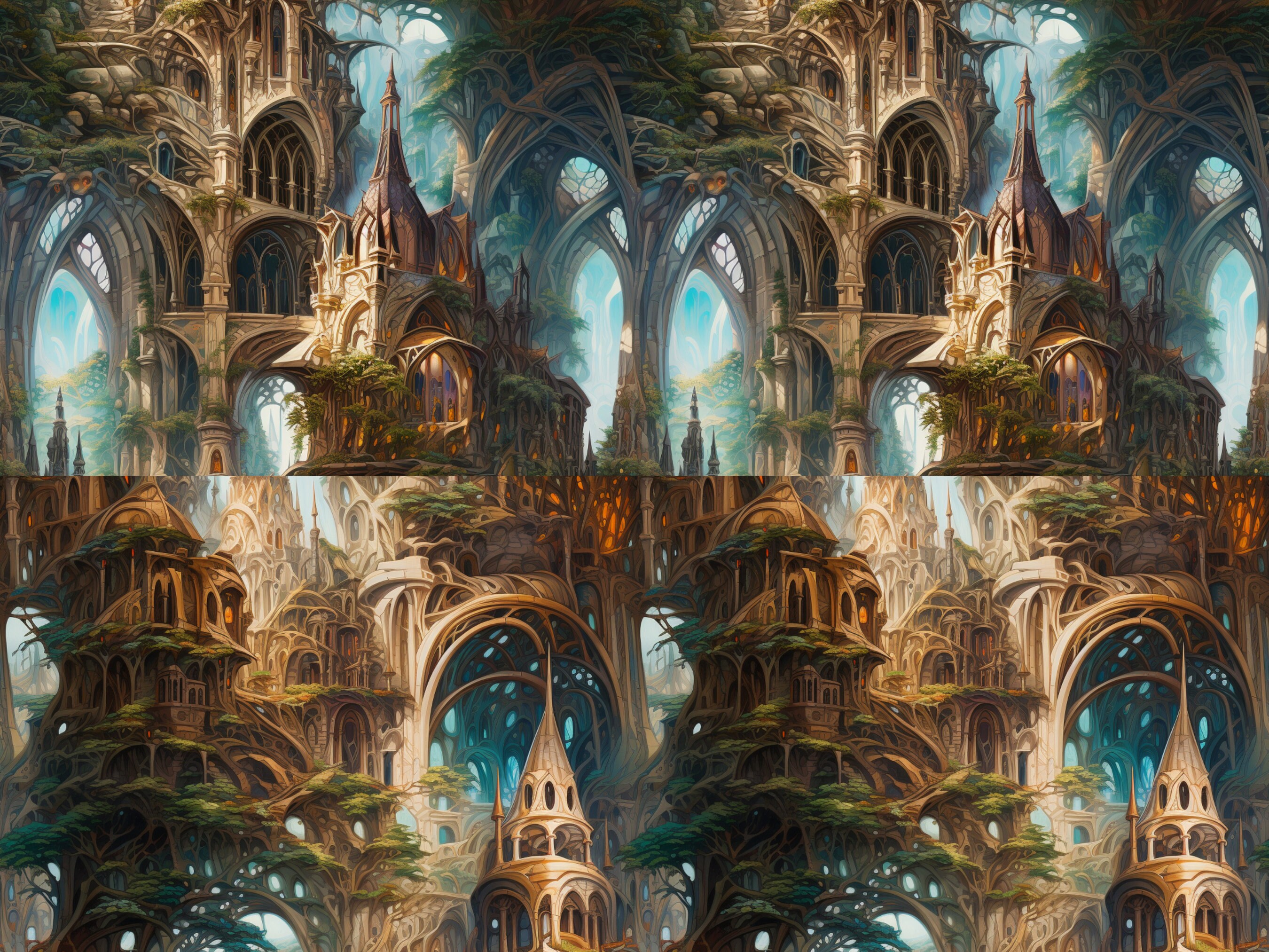 Fantasy Elf Architecture Castle Forest Fairy Digital Seamless Paper ...