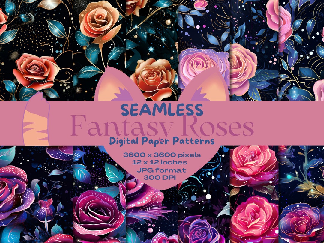 Fantasy Magical Roses Sparkles Enchanting Digital Seamless Paper ...