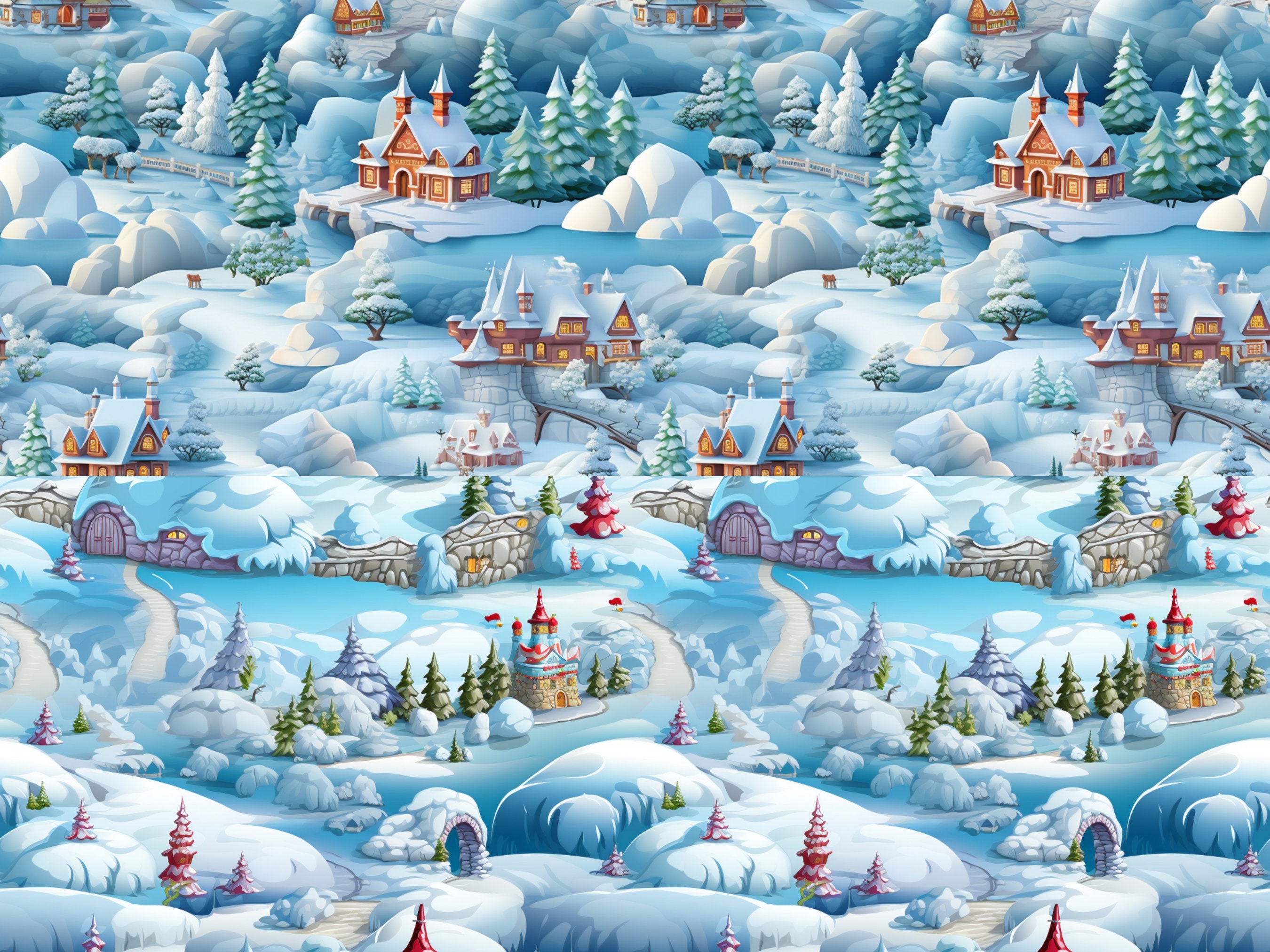 Cute Winter Wonderland Landscape Digital Seamless Paper Pattern Pack - Etsy