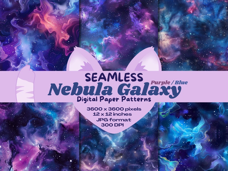 Purple and Blue Nebula Galaxy Stars Digital Seamless Paper Pattern Pack ...