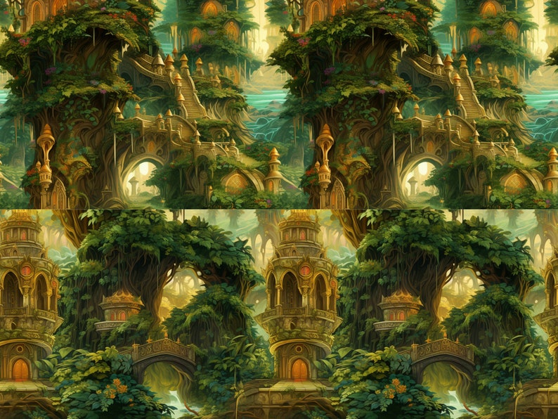 Fantasy Elf Architecture Castle Forest Fairy Digital Seamless Paper ...