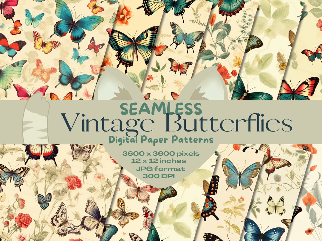 Vintage Butterflies Digital Seamless Paper Pattern Pack - Etsy