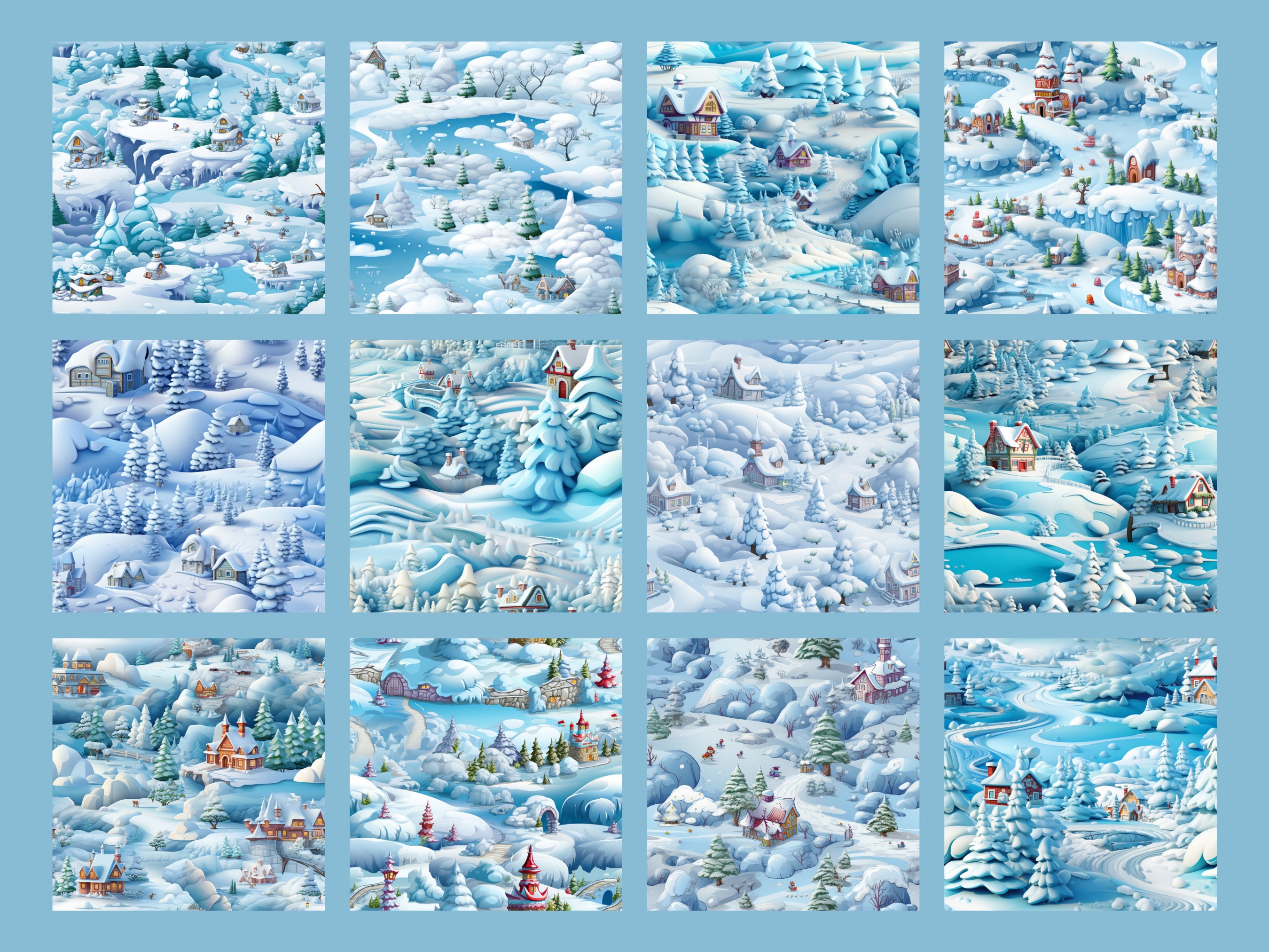 Cute Winter Wonderland Landscape Digital Seamless Paper Pattern Pack - Etsy