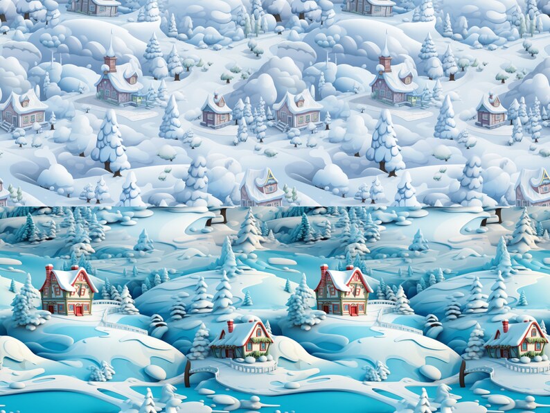 Cute Winter Wonderland Landscape Digital Seamless Paper Pattern Pack - Etsy