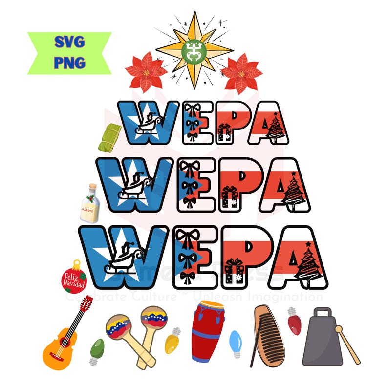Wepa Navidad Boricua SVG PNG Puerto Rico Christmas Tree Digital ...
