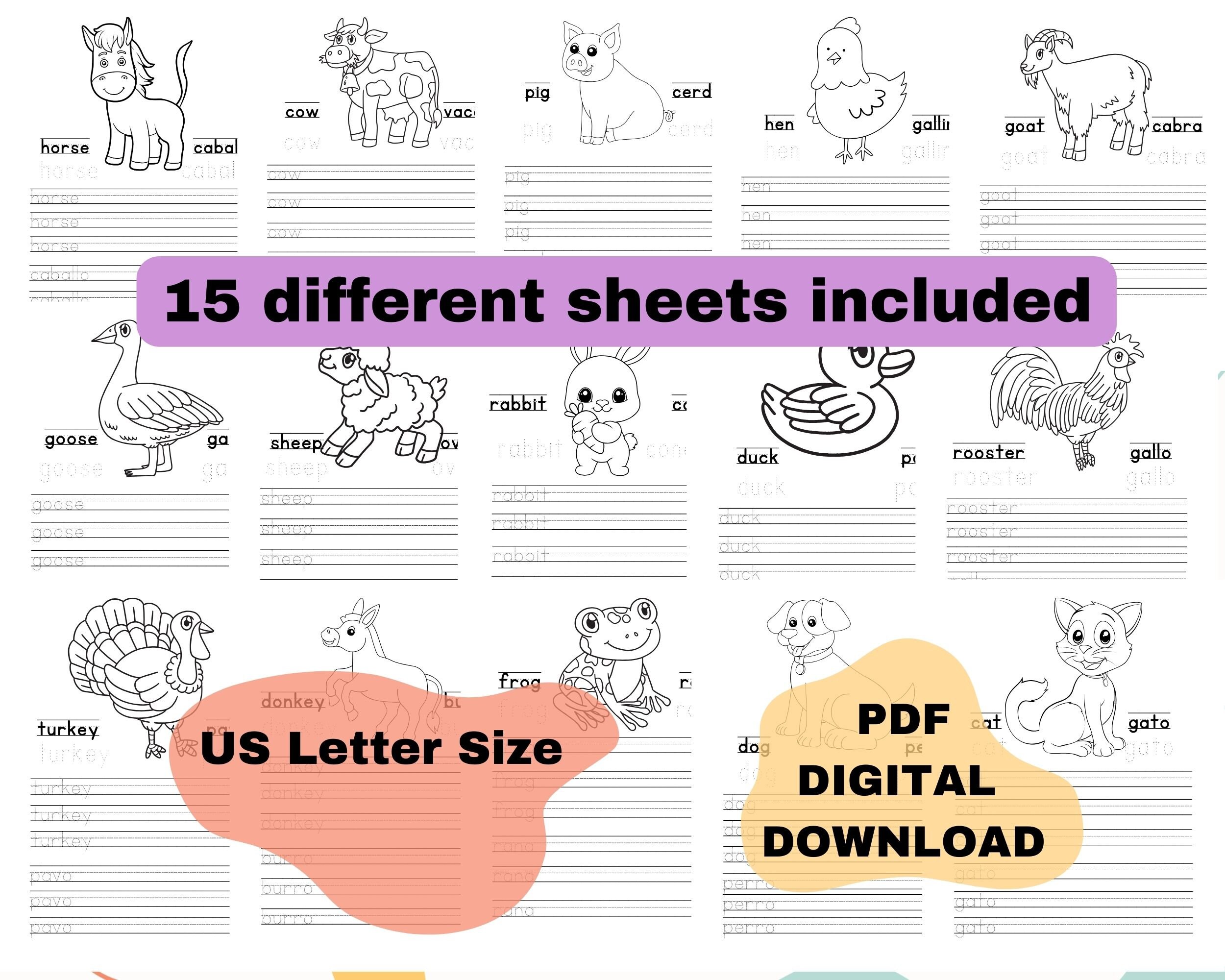 Bilingual PDF Printable Bilingual Spanish English Farm Animals Spanish ...
