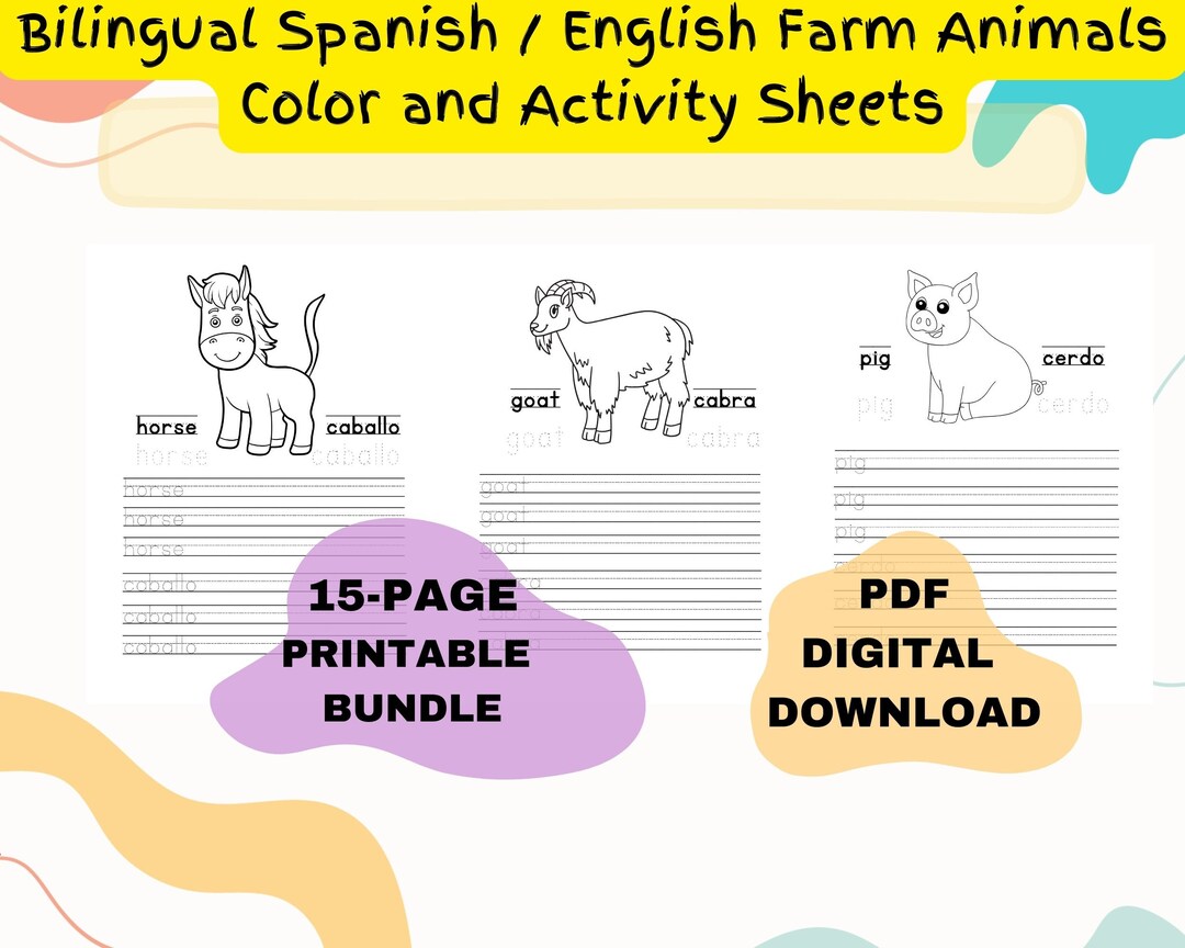 Bilingual PDF Printable Bilingual Spanish English Farm Animals Spanish ...