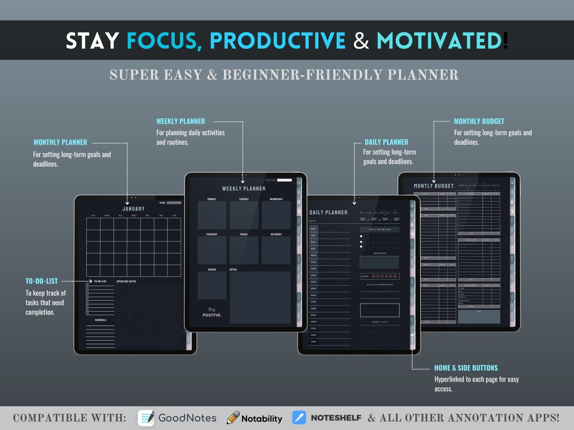ADHD Digital Planner Adult Printable ADHD Productivity Journal, Digital ...