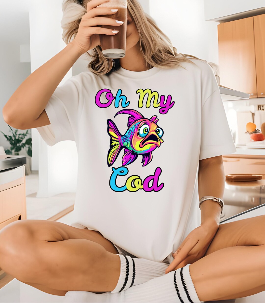 Oh My Cod Funny Png, Fish Png, Neon Fish Png, Retro Fish Png, Vintage ...