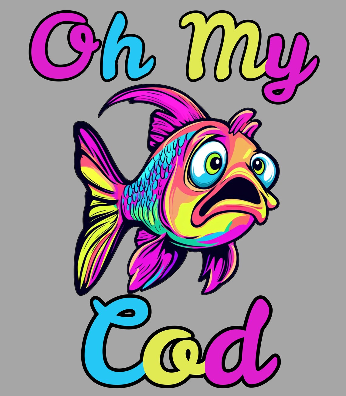 Oh My Cod Funny Png, Fish Png, Neon Fish Png, Retro Fish Png, Vintage ...
