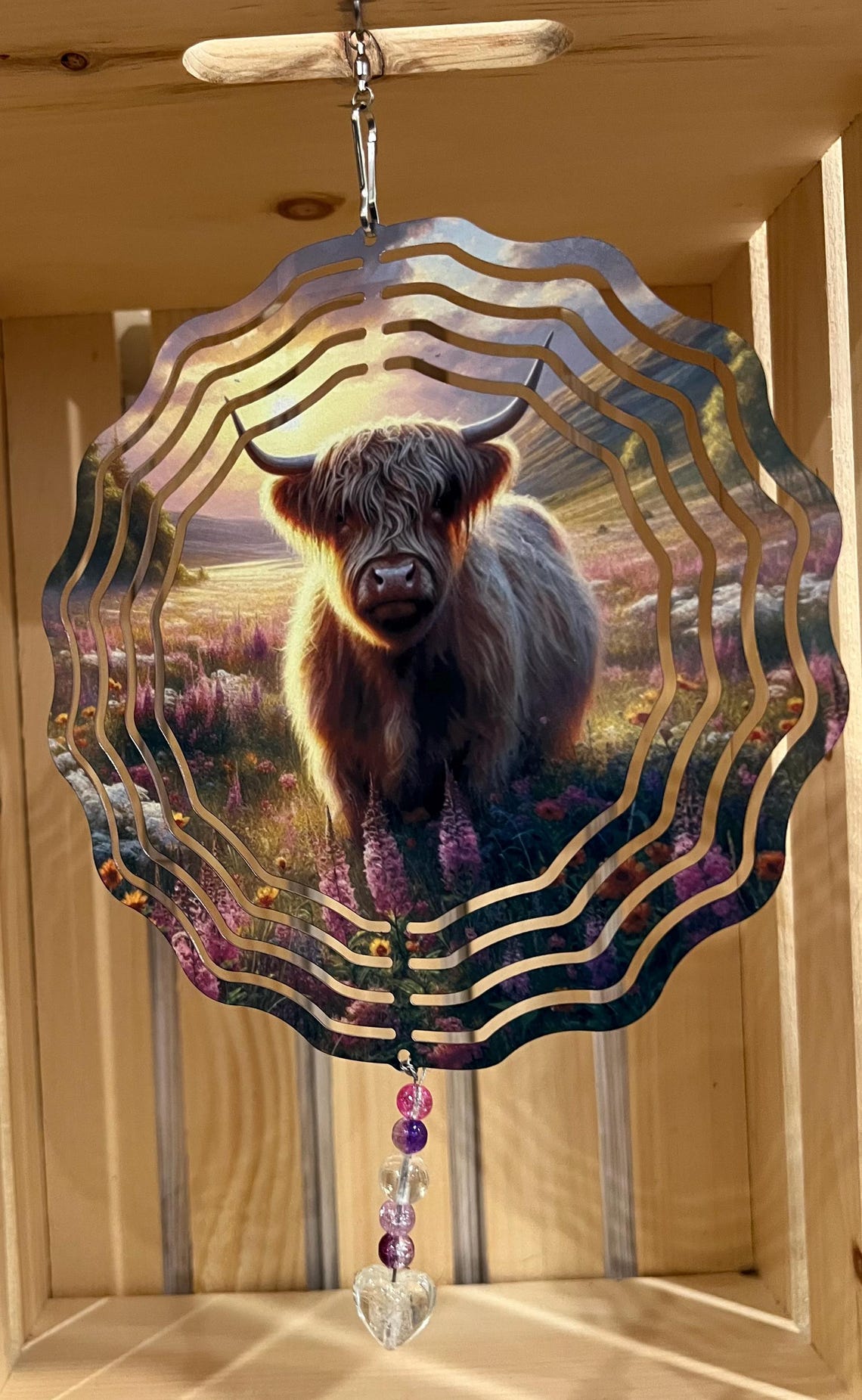Highland Cow Wind Spinner: Metal Garden Decor With Glass Beads - Etsy
