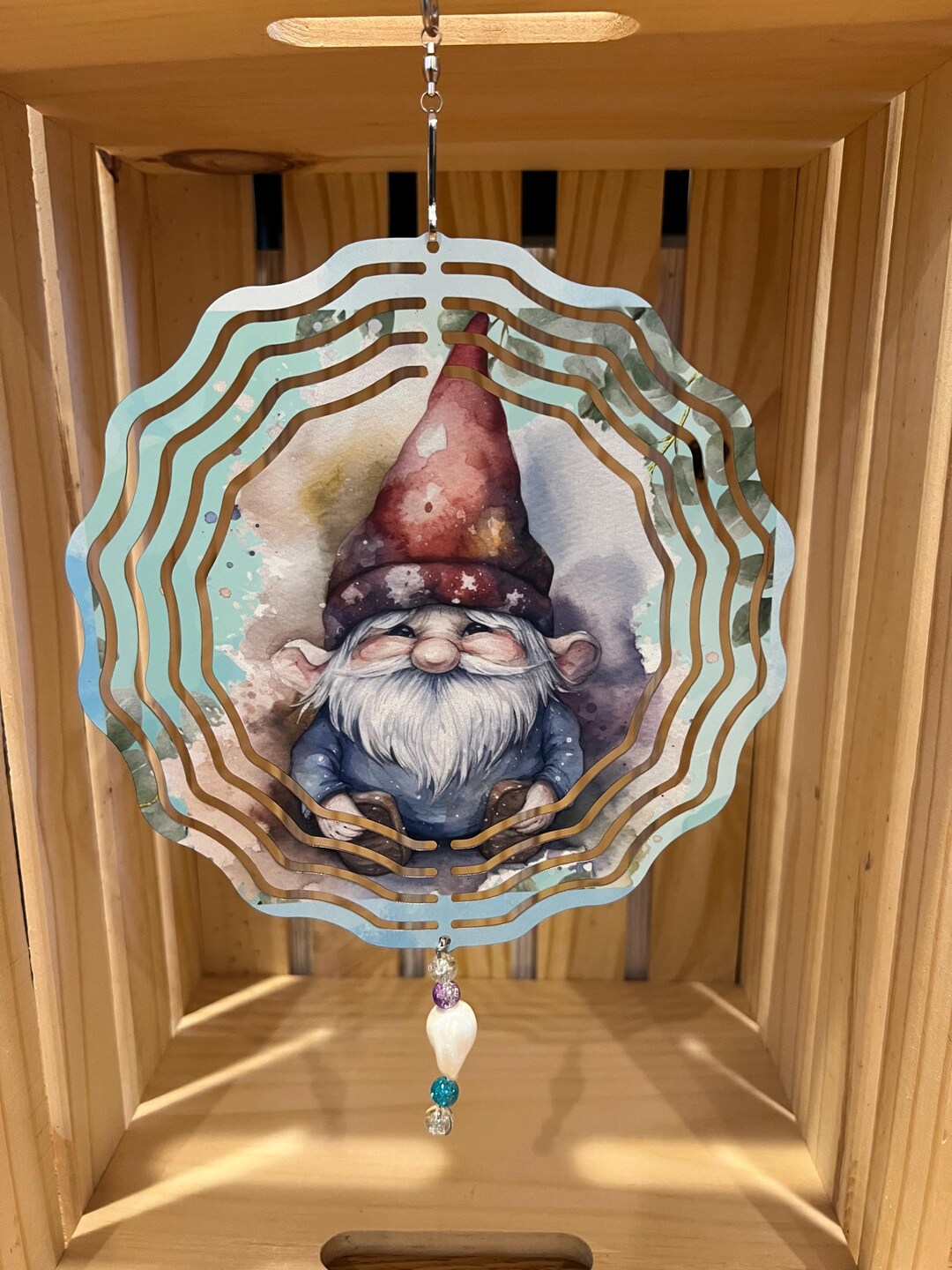 Gnome Wind Spinner: 8" Metal Garden Decor With Gem Tail - Etsy