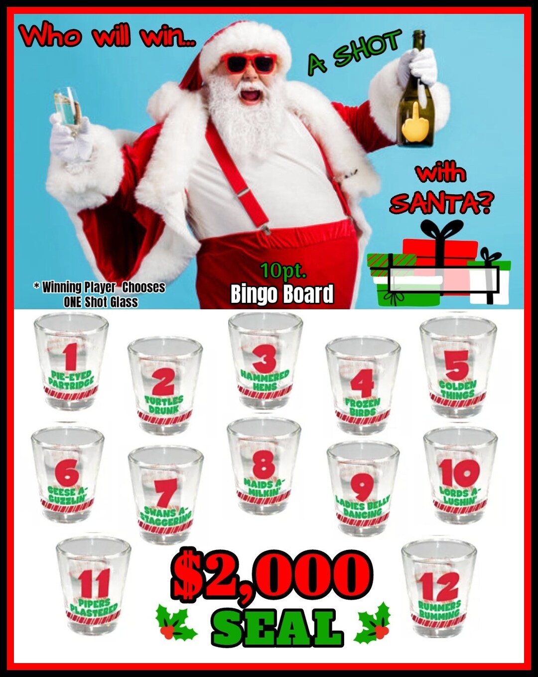 Drunk Santa Bingo Board 10/line 20 Rounds 1000 Profit - Etsy