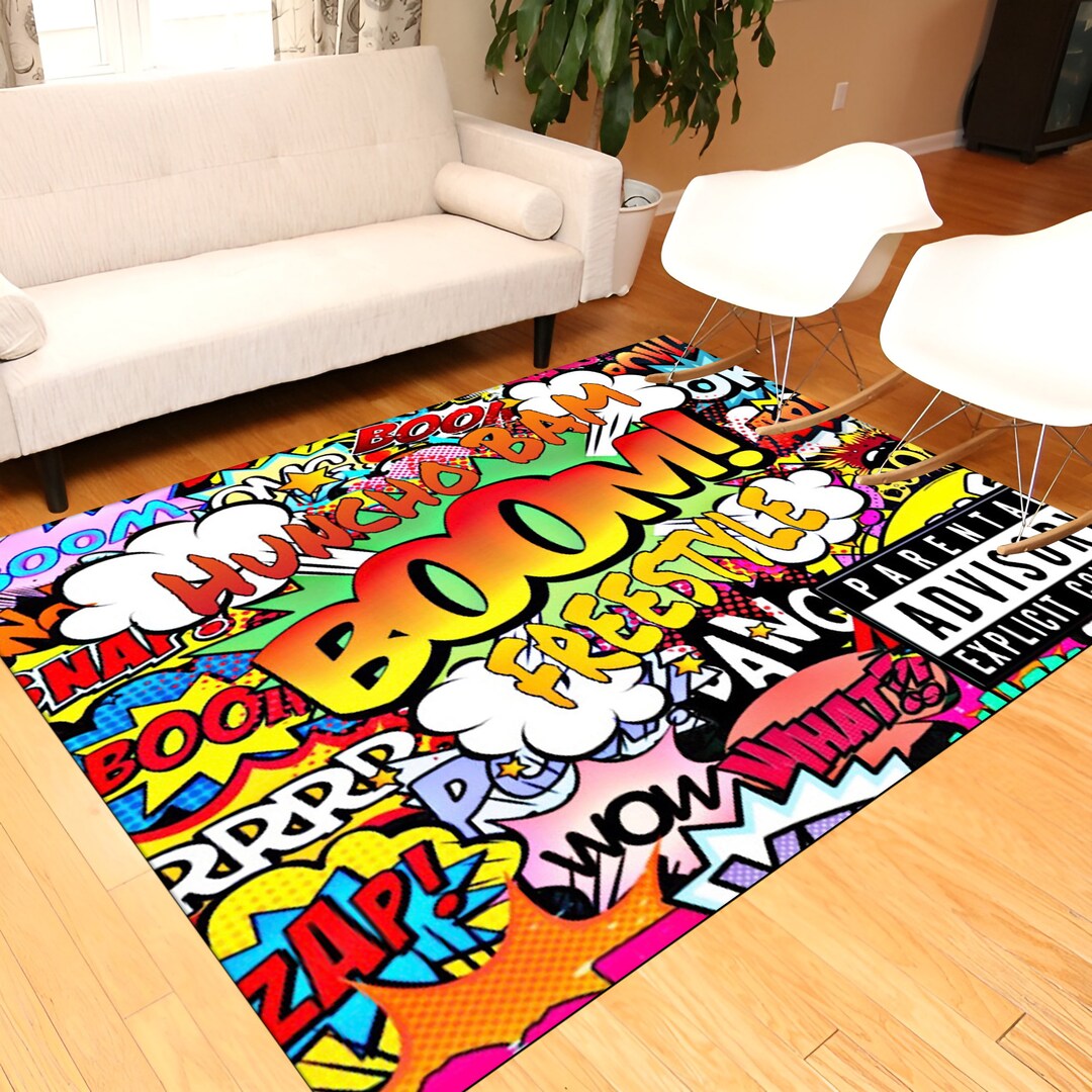 Pop Art Rug, Comic Graffiti Rug, Boom Art Rug,modern Art Rug,home ...