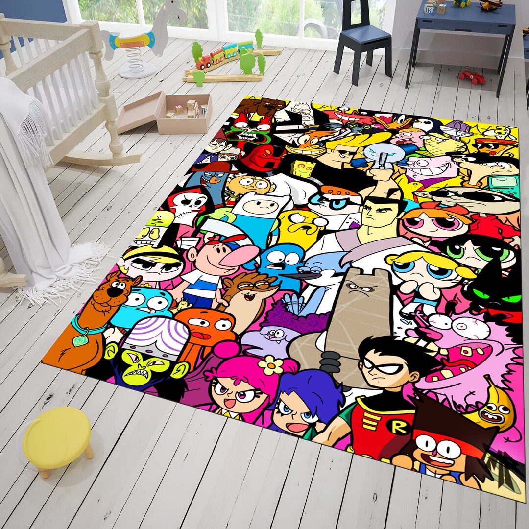 Karma Rug, Mixed Cartoon Characters Kids Room Rug, Nursery Rug, Party ...