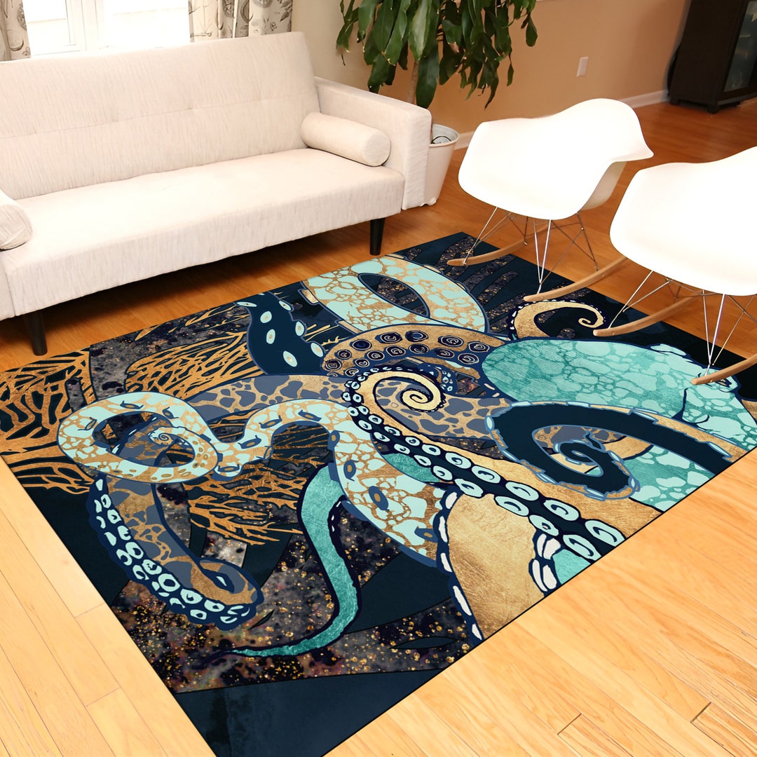 Octopus Rug Modern Rug Office Decor Animal Rug Machine - Etsy