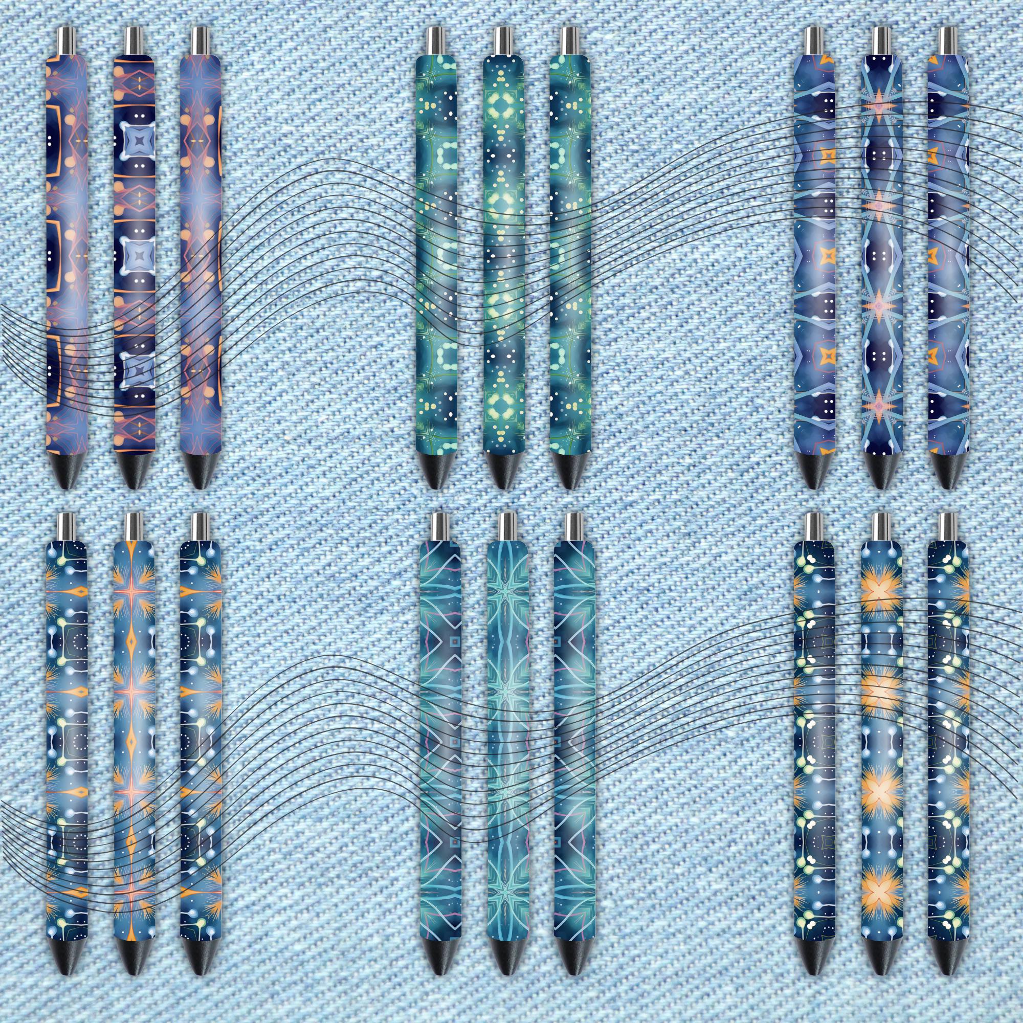 Set of Pen Wraps Digital Png, Shades of Blue Pen Wraps Png, Patterned ...
