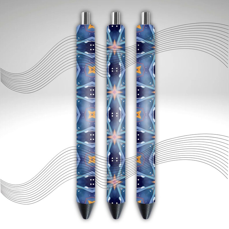 Set of Pen Wraps Digital Png, Shades of Blue Pen Wraps Png, Patterned ...
