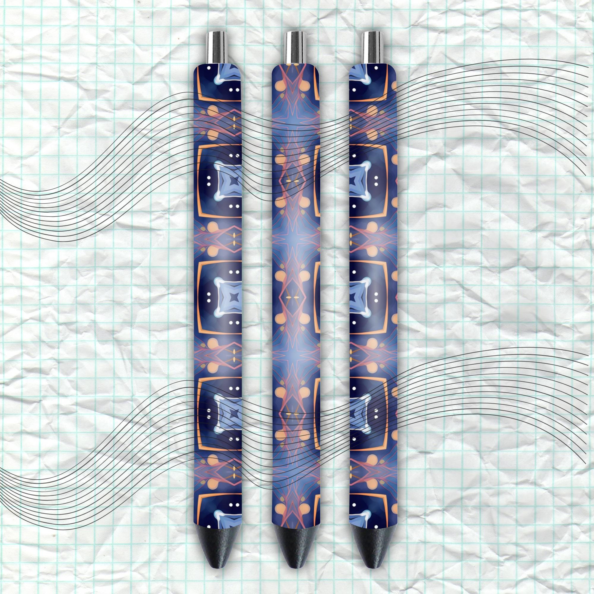 Set of Pen Wraps Digital Png, Shades of Blue Pen Wraps Png, Patterned ...