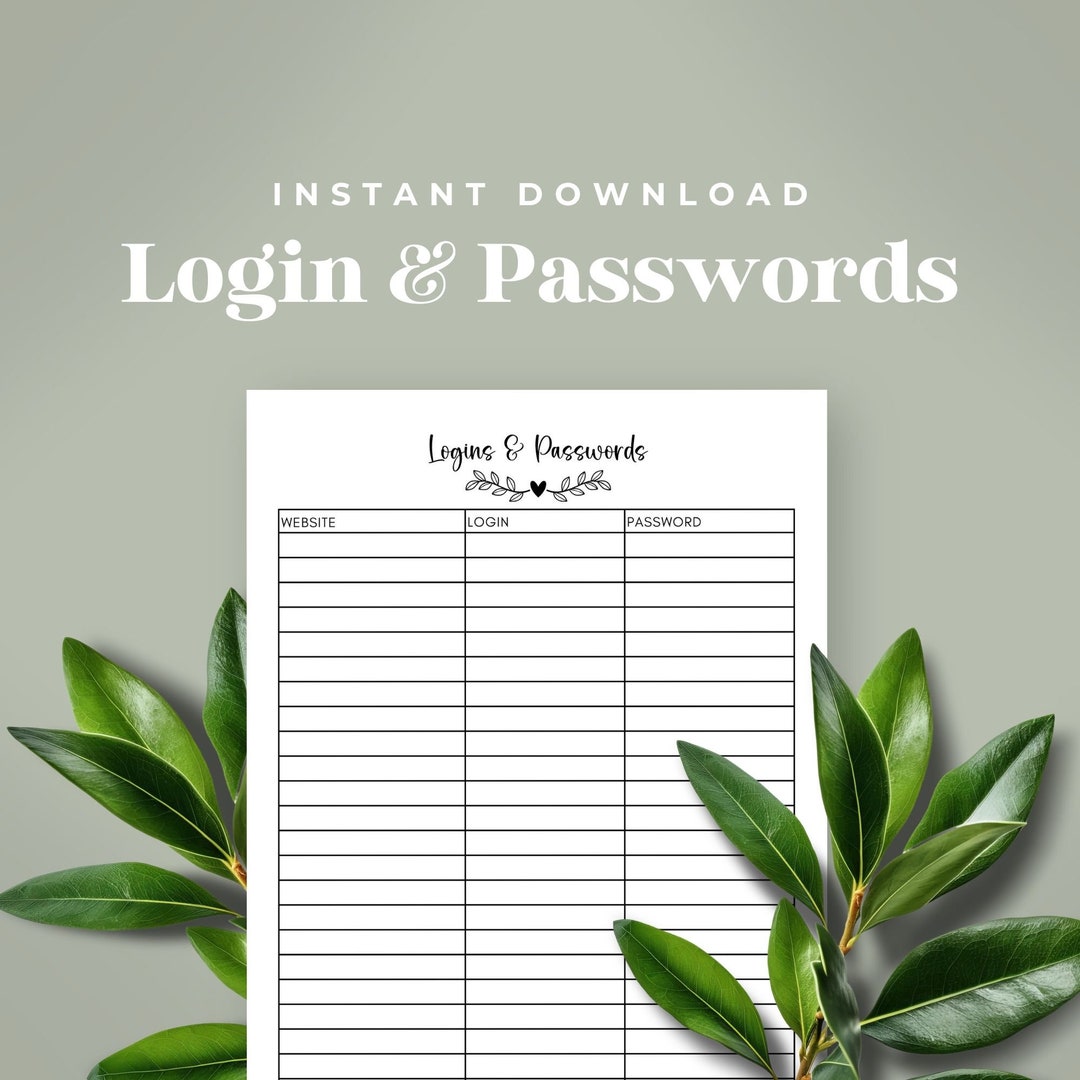 Printable Password Tracker, Login Password Book, Instant Download PDF ...