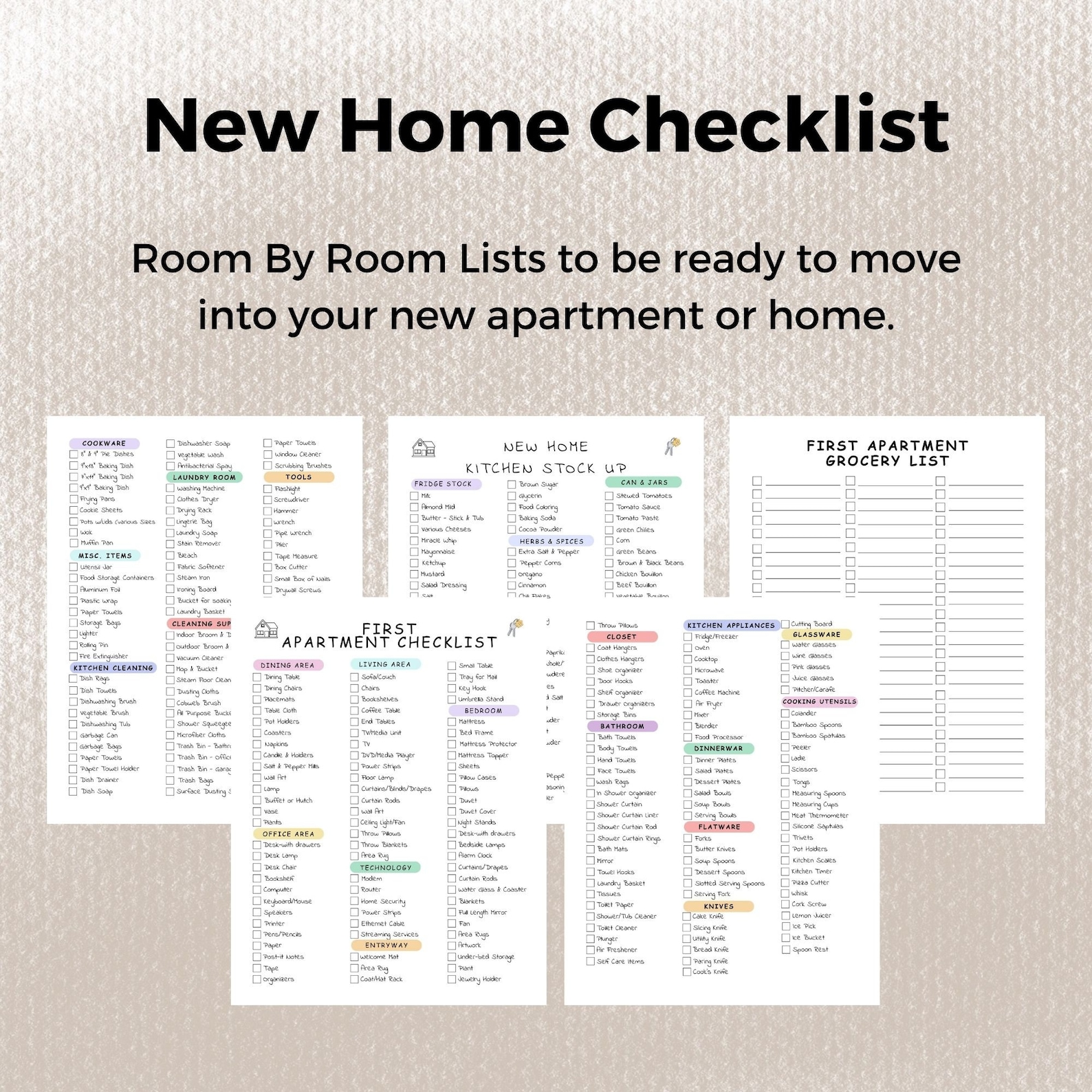 Printable First Apartment Checklist Planner Printable, Room by Room ...