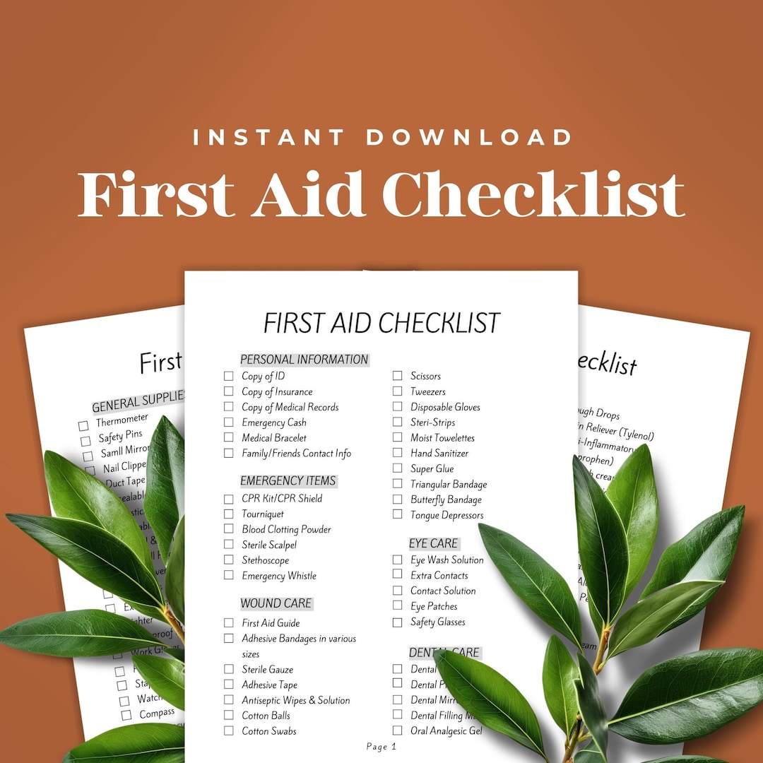 Printable First Aid Kit Checklist PDF, First Aid Supply List, DIY ...