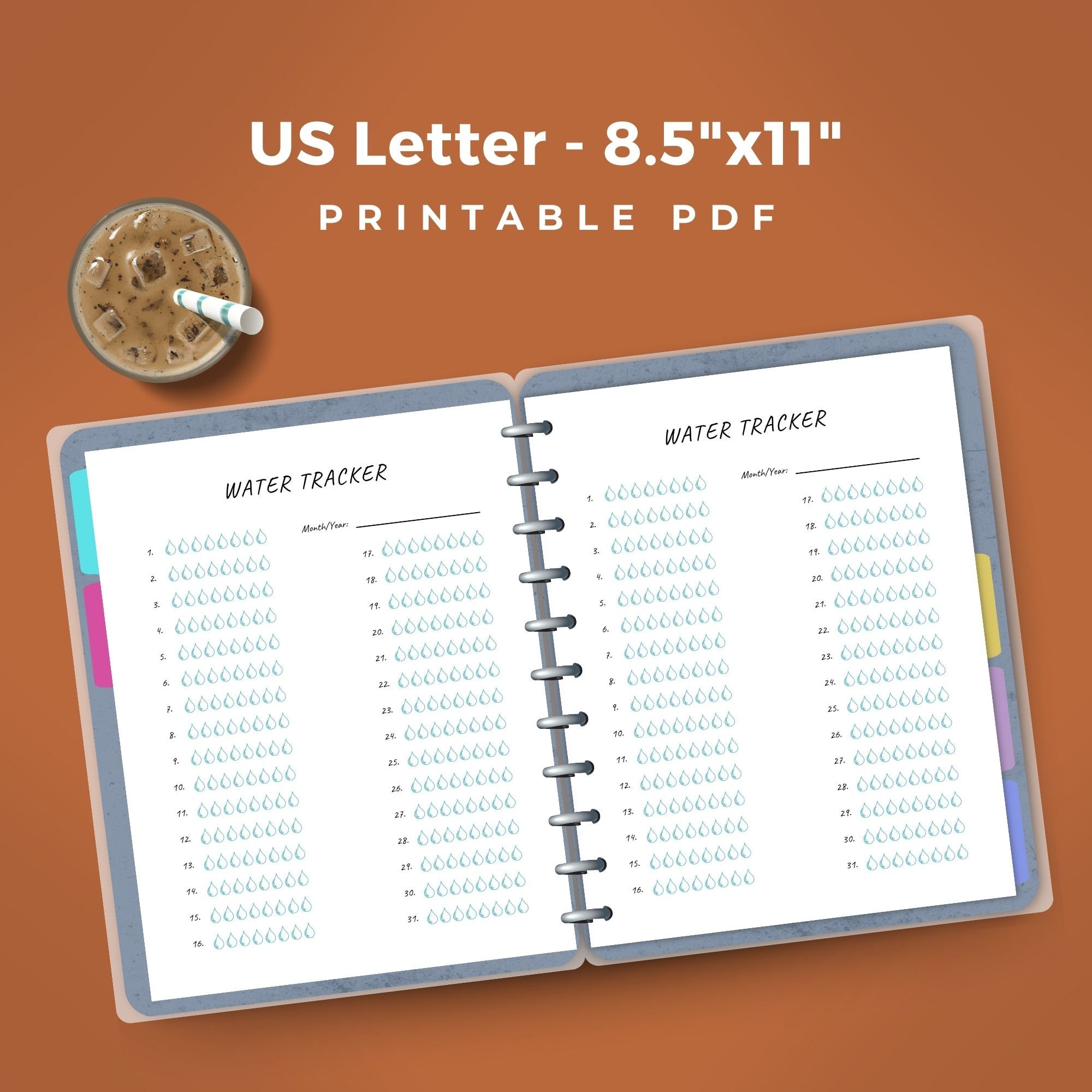 Printable 31 Day Water Tracker, Daily Water Tracker, Monthly Water ...